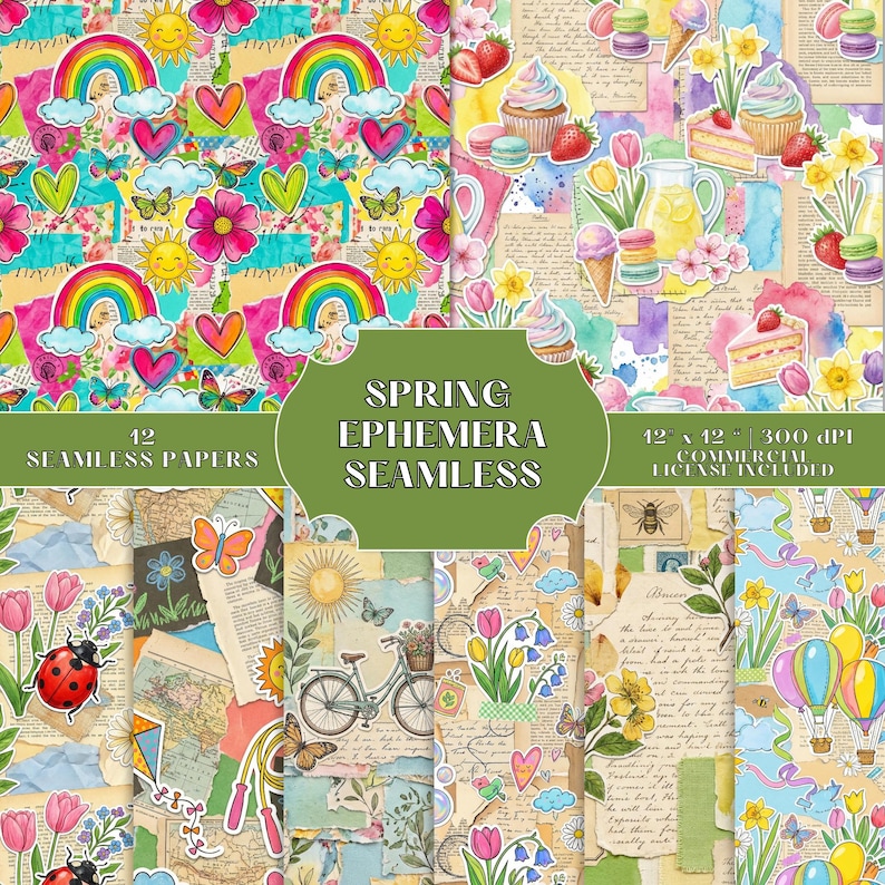 Spring Days Seamless Digital Paper, Rainbow Sunshine Scrapbook ...