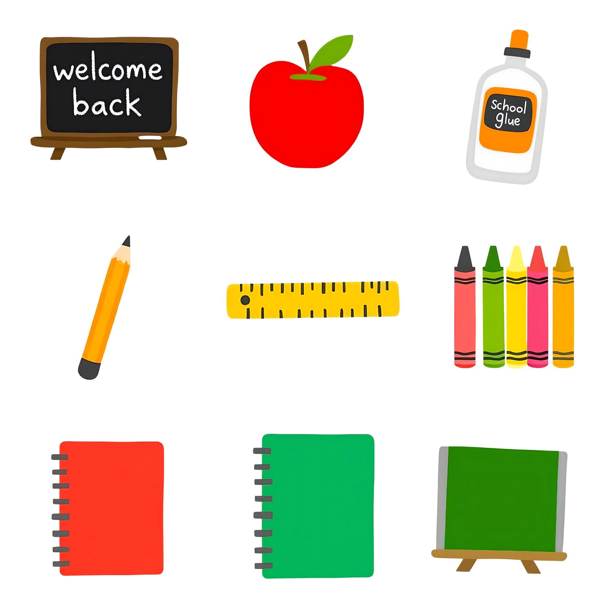 Back to School Clipart Bundle: Primary Color School Supplies (PNG ...