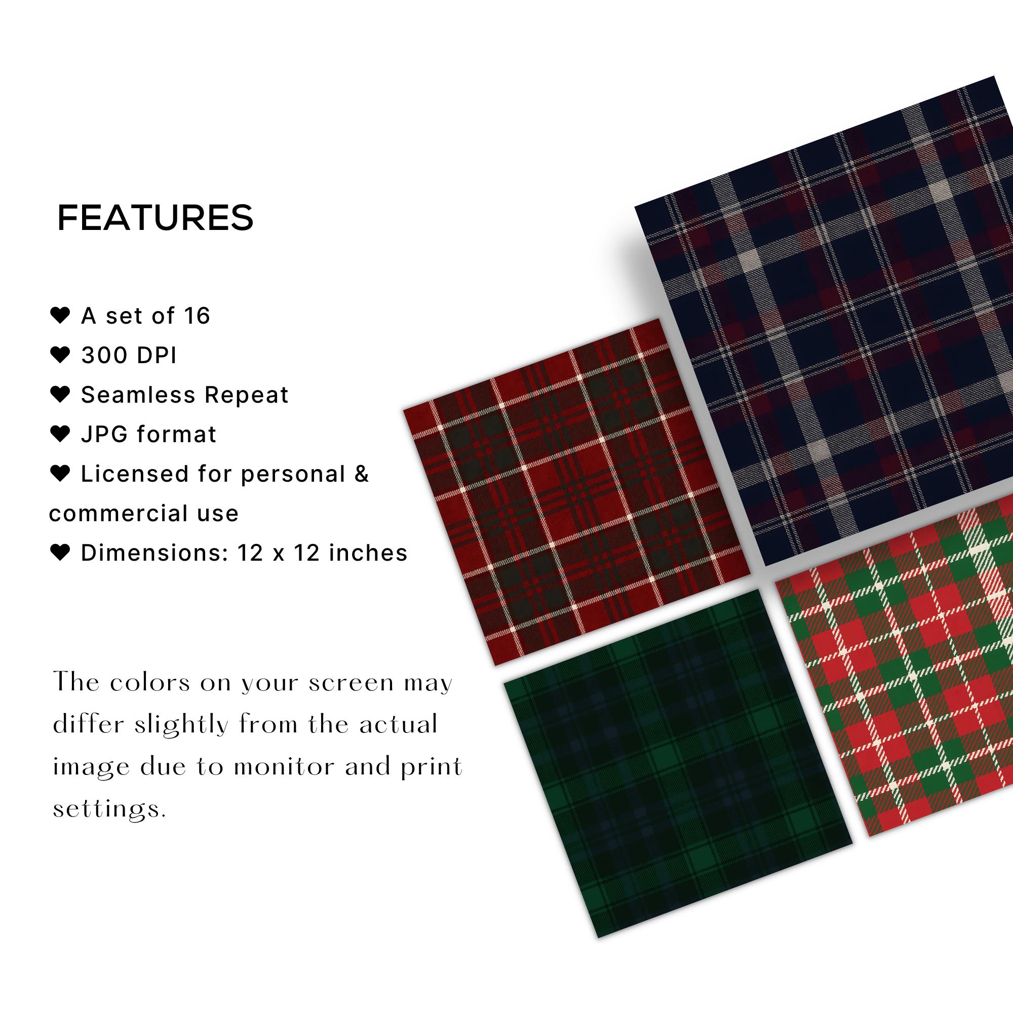 Tartan Plaid Digital Paper, Seamless Christmas Plaid Patterns, Red ...