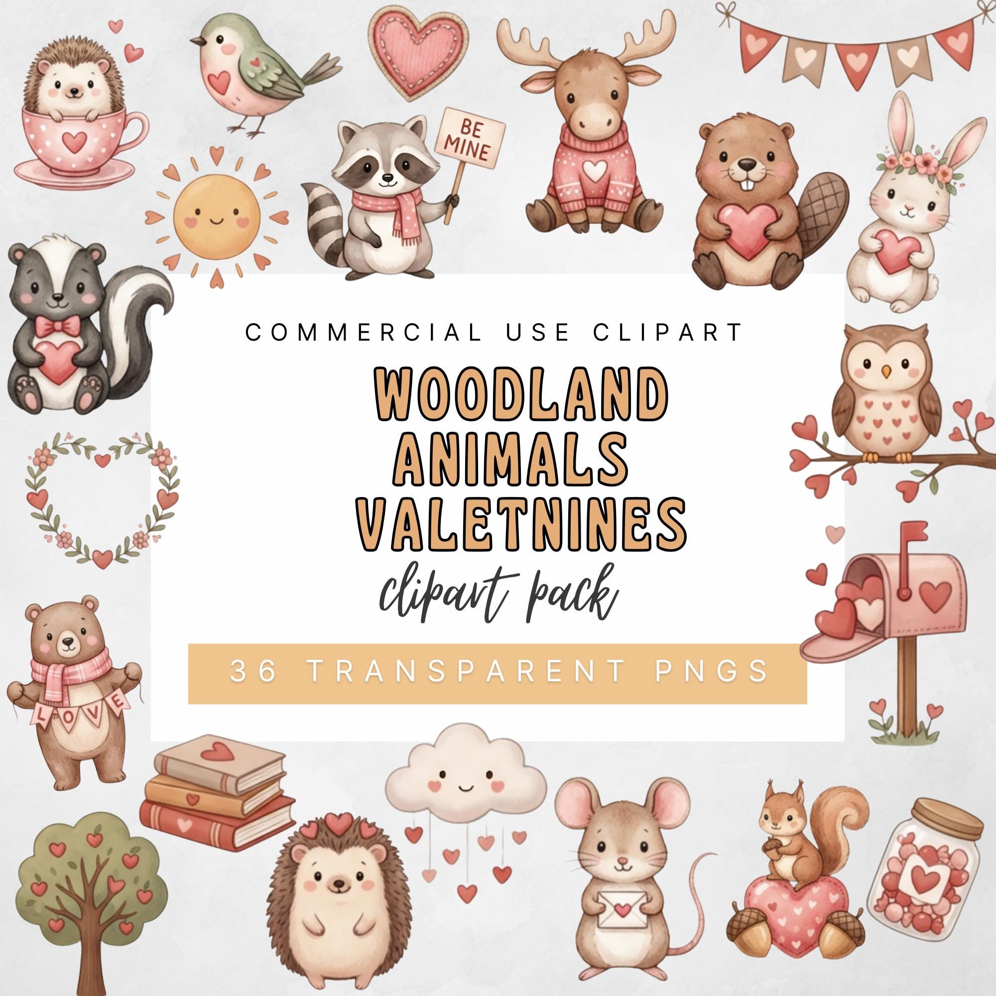 Love Woodland Animals Clipart Bundle, Forest Critter Valentines Day Png ...