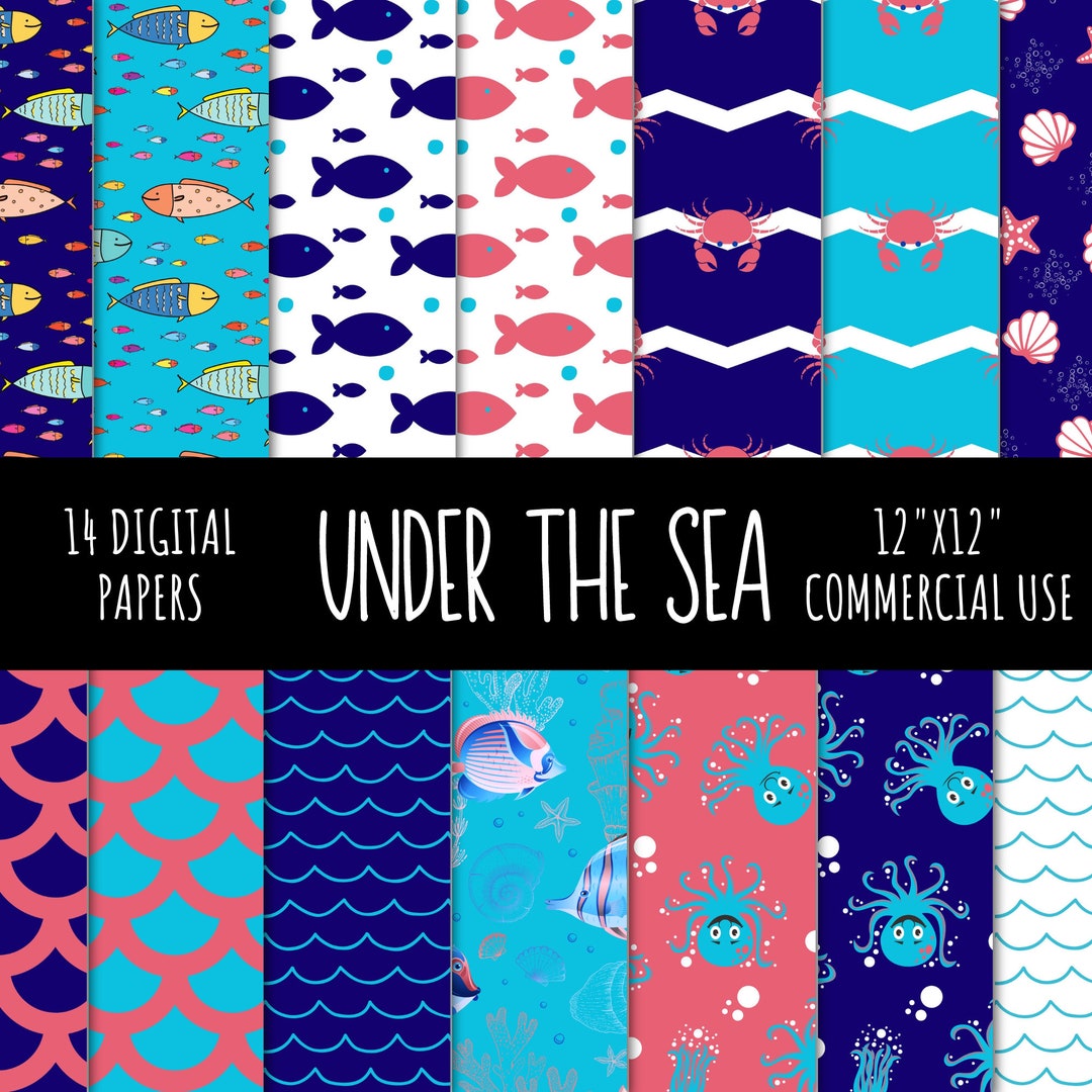 Sea Animals Digital Paper Bundle, Oceanlife Digital Paper Pack, Fish ...
