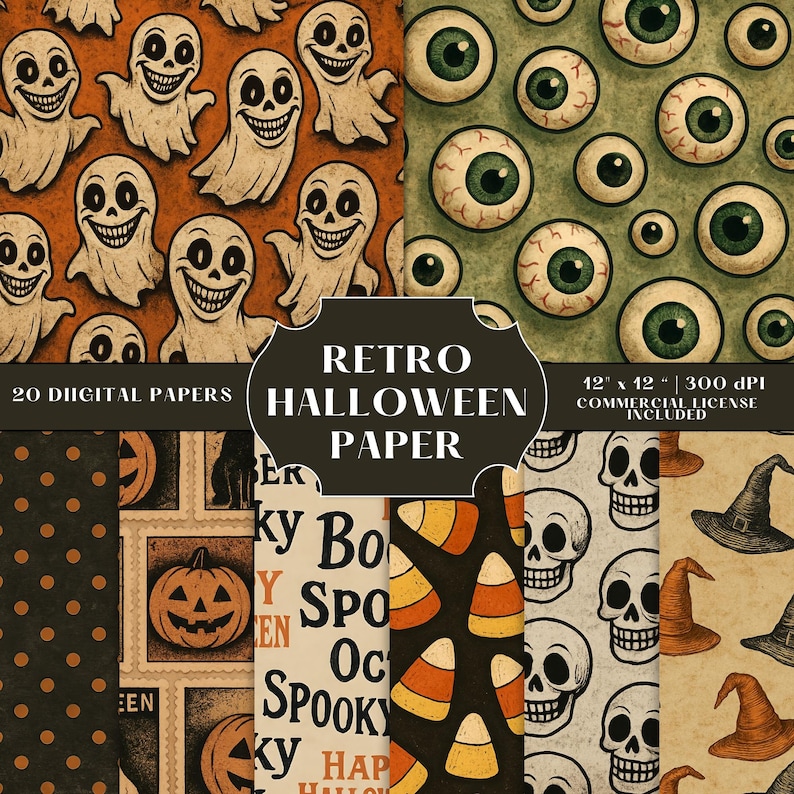 Retro Halloween Digital Paper Bundle, Vintage Grunge Scrapbook ...