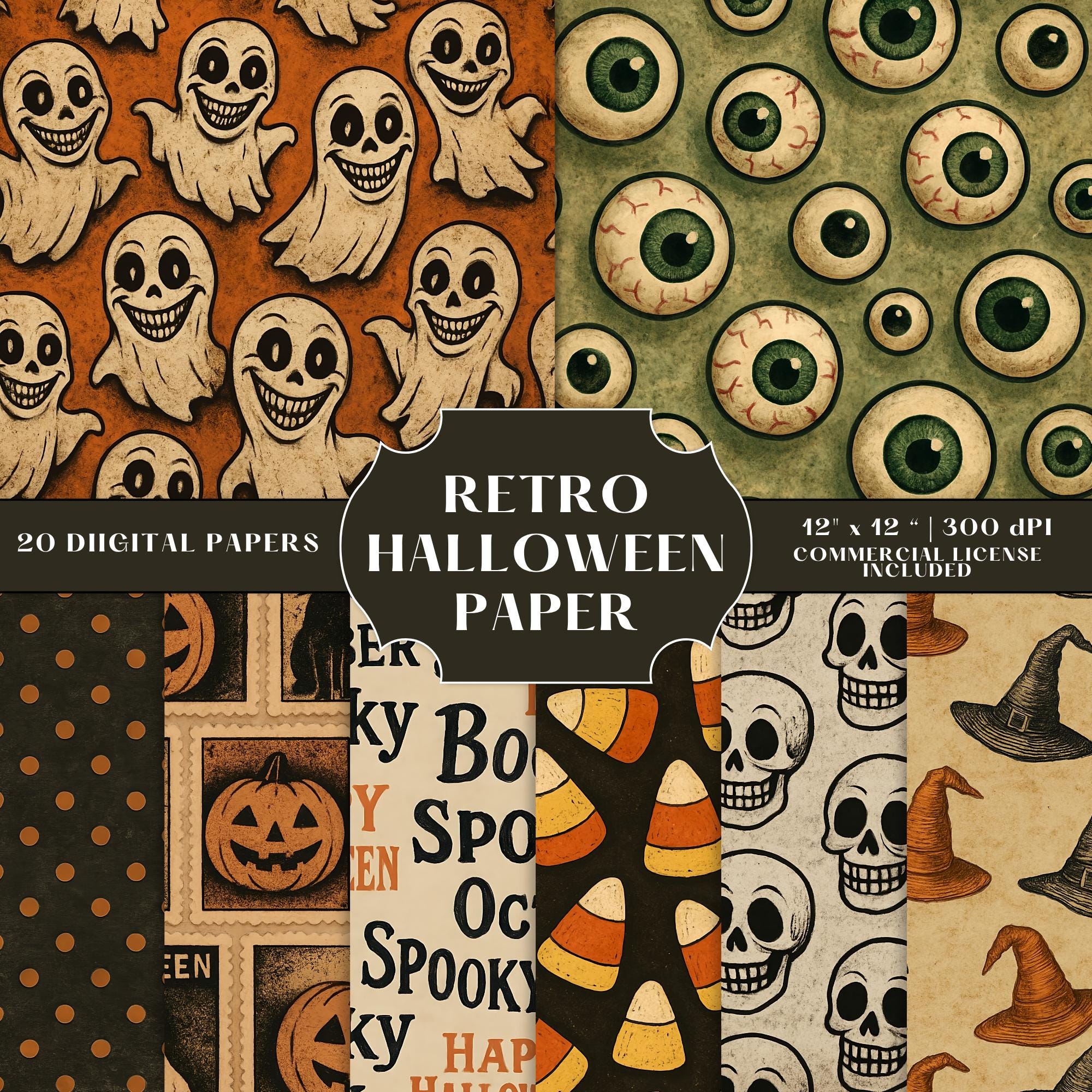Retro Halloween Digital Paper Bundle, Vintage Grunge Scrapbook ...