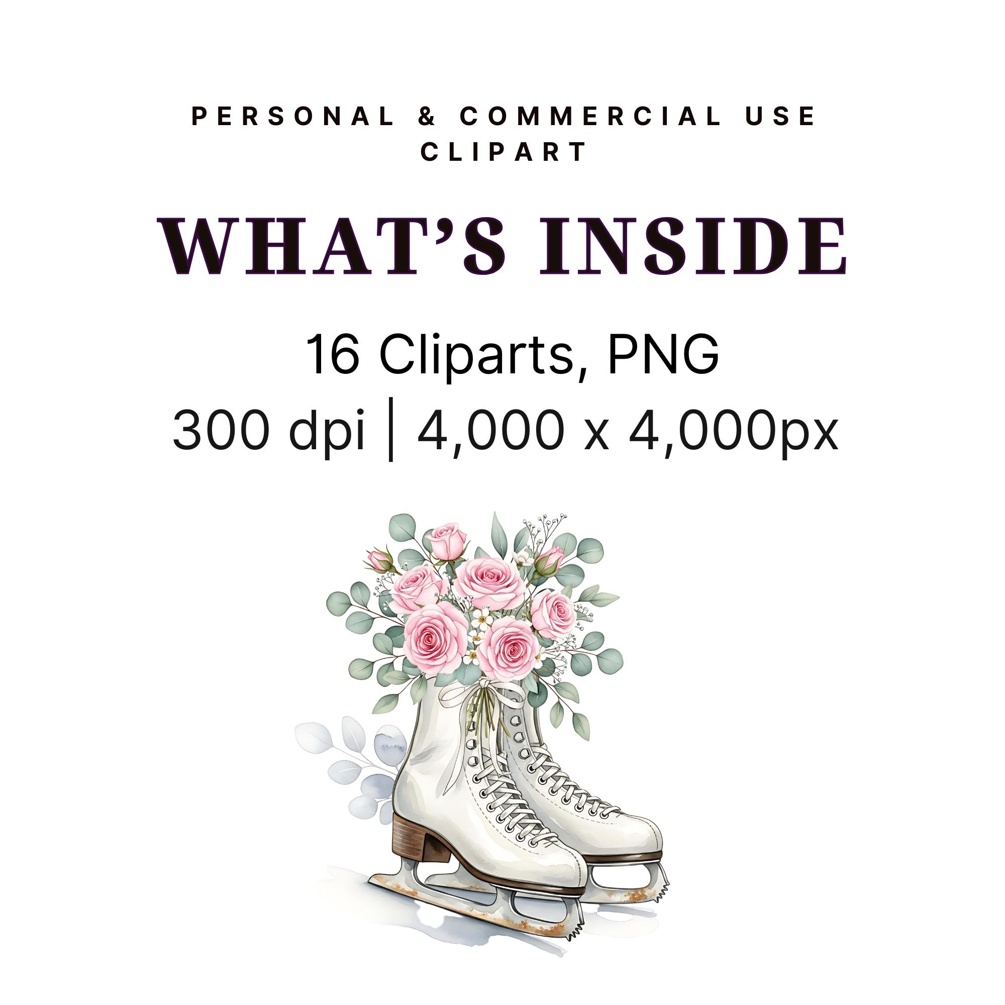 Watercolor Ice Skates Clipart Bundle, 16 PNG Winter Skating ...