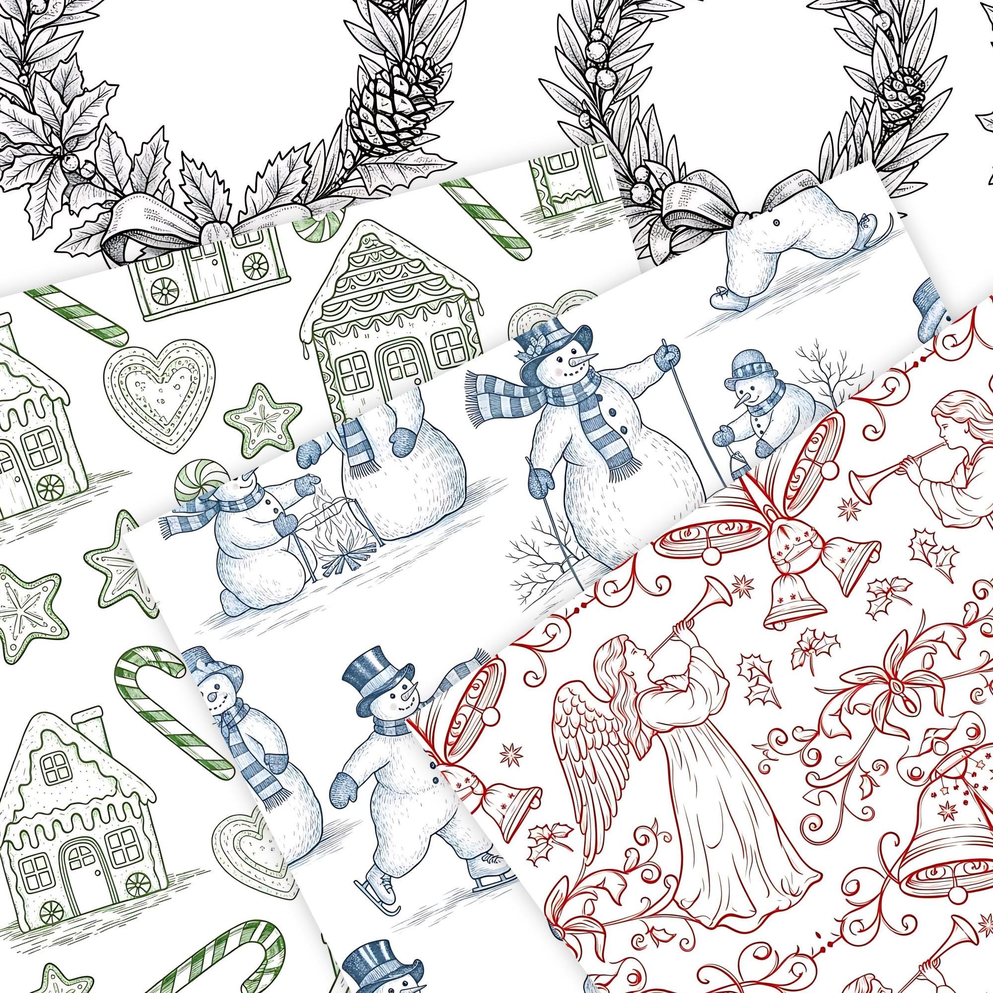 Christmas Toile Digital Paper Pack, 12 Seamless Holiday Vintage ...