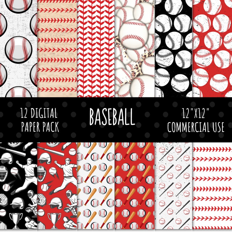 Baseball Digital Paper, Game Day Digital Paper, Baseball Player ...