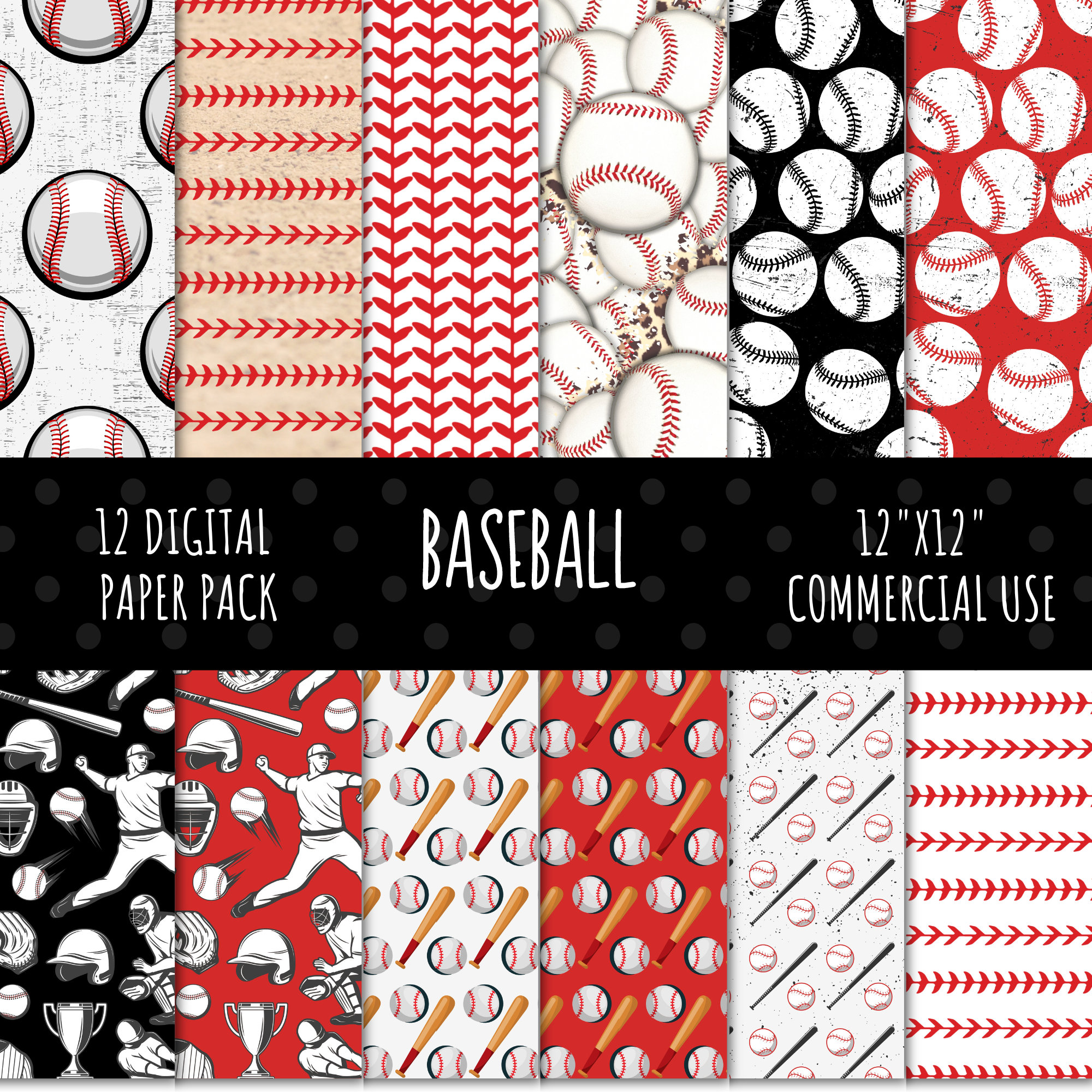 Papel digital de béisbol papel digital del día del juego - Etsy España
