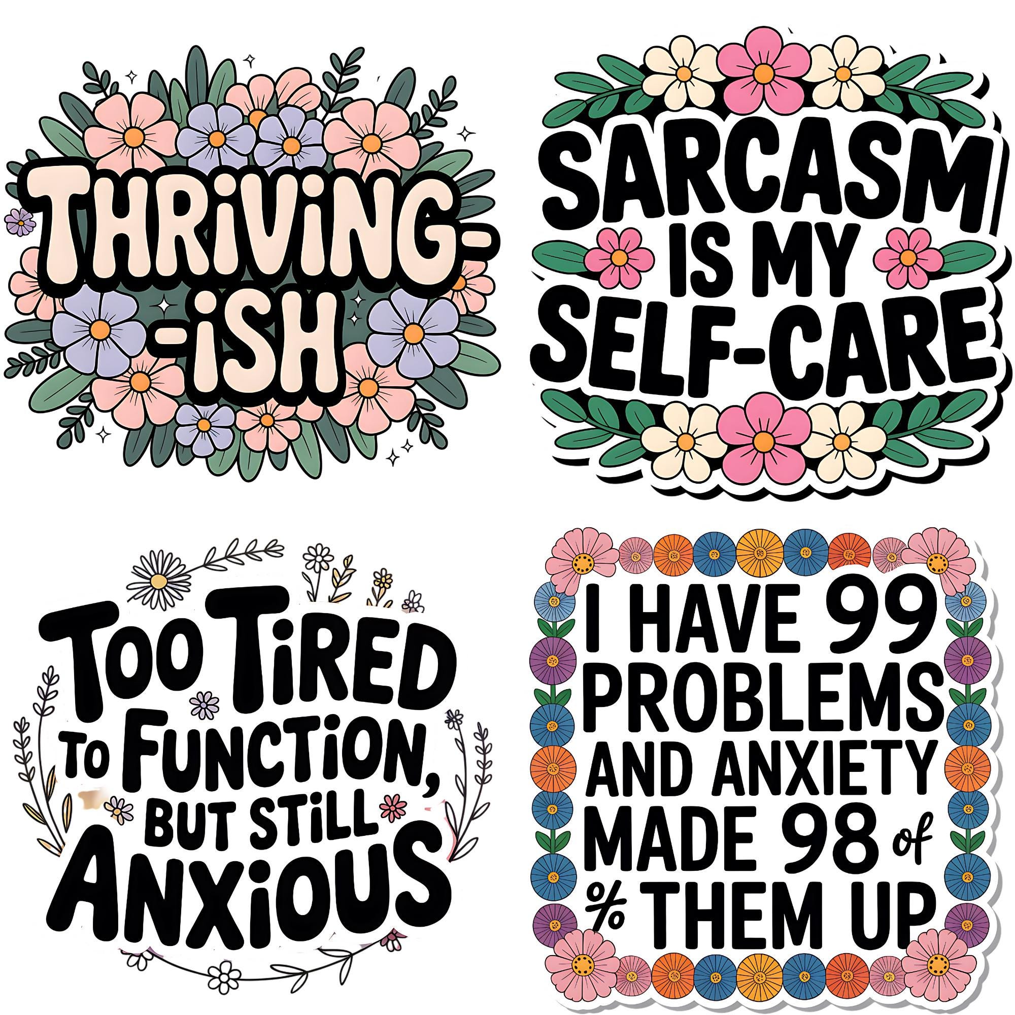 Funny Mental Health Clipart Bundle: Sarcastic Quote PNG Graphics ...