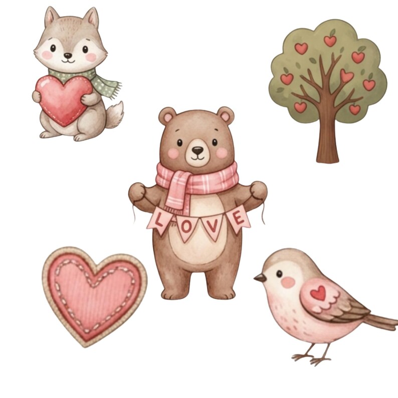 Love Woodland Animals Clipart Bundle, Forest Critter Valentines Day Png ...