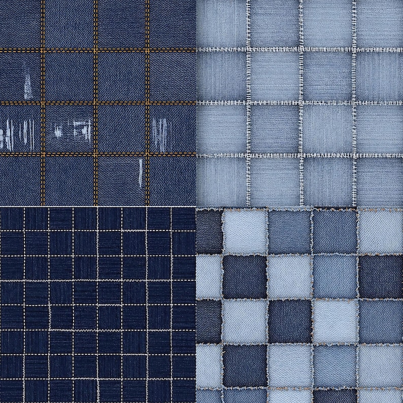 Patchwork Denim Digital Paper, Seamless Jeans Textures, Blue Denim ...