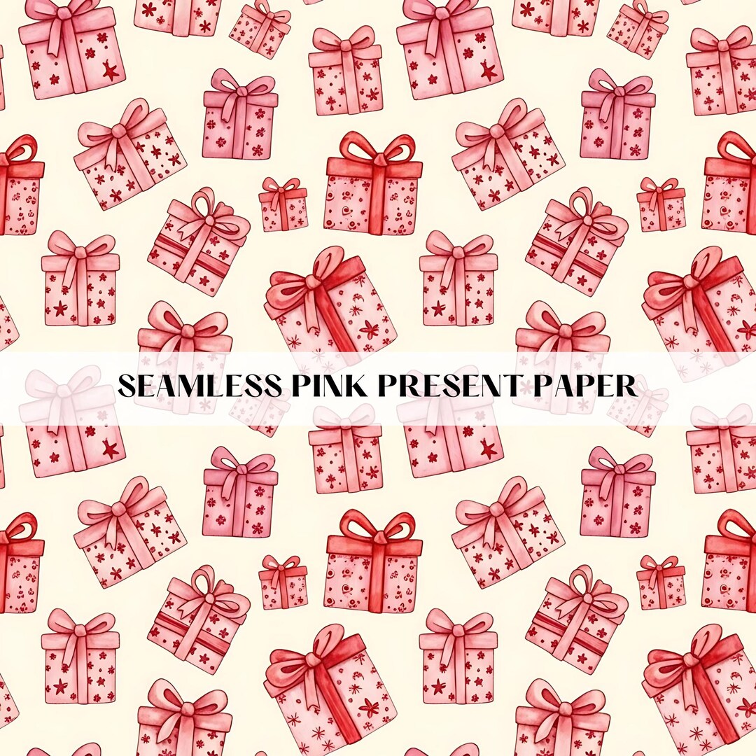 Seamless Pink Present Paper, Christmas Gift Box Digital Wrapping Paper ...