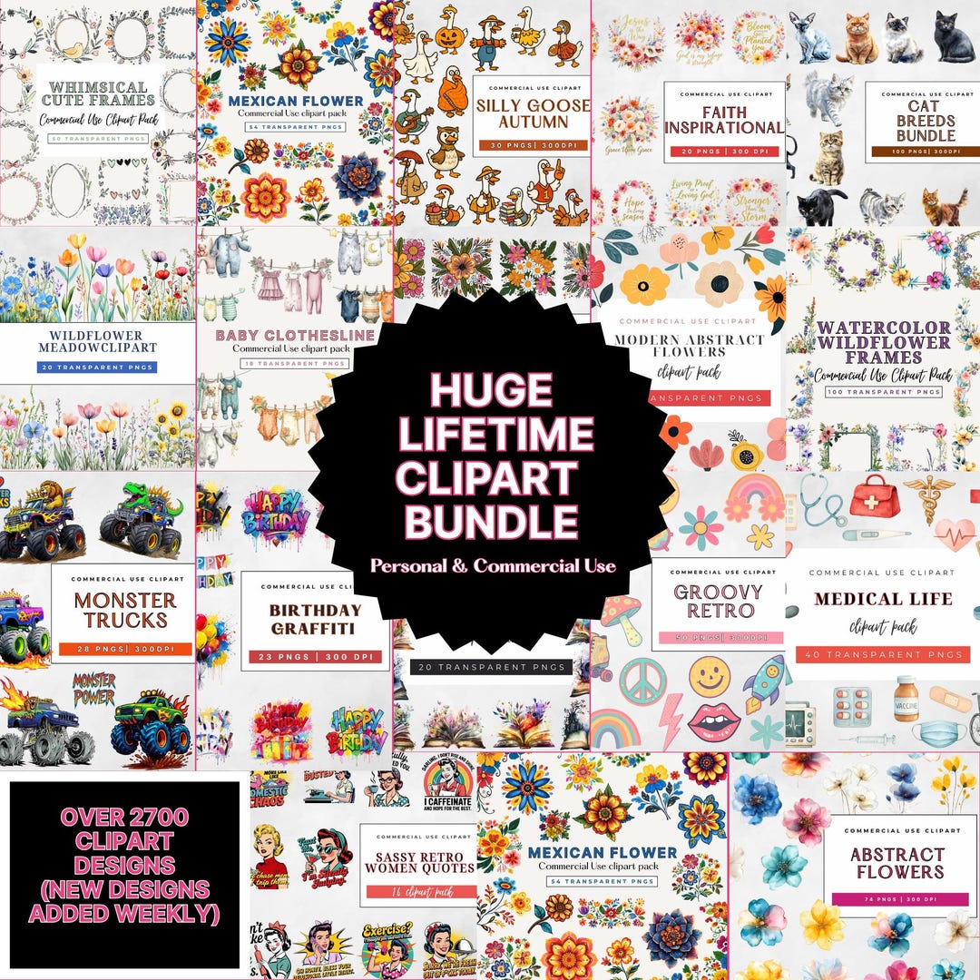 LIFETIME Whole Shop Clipart PNG Bundle Access! Unlimited Downloads! All ...