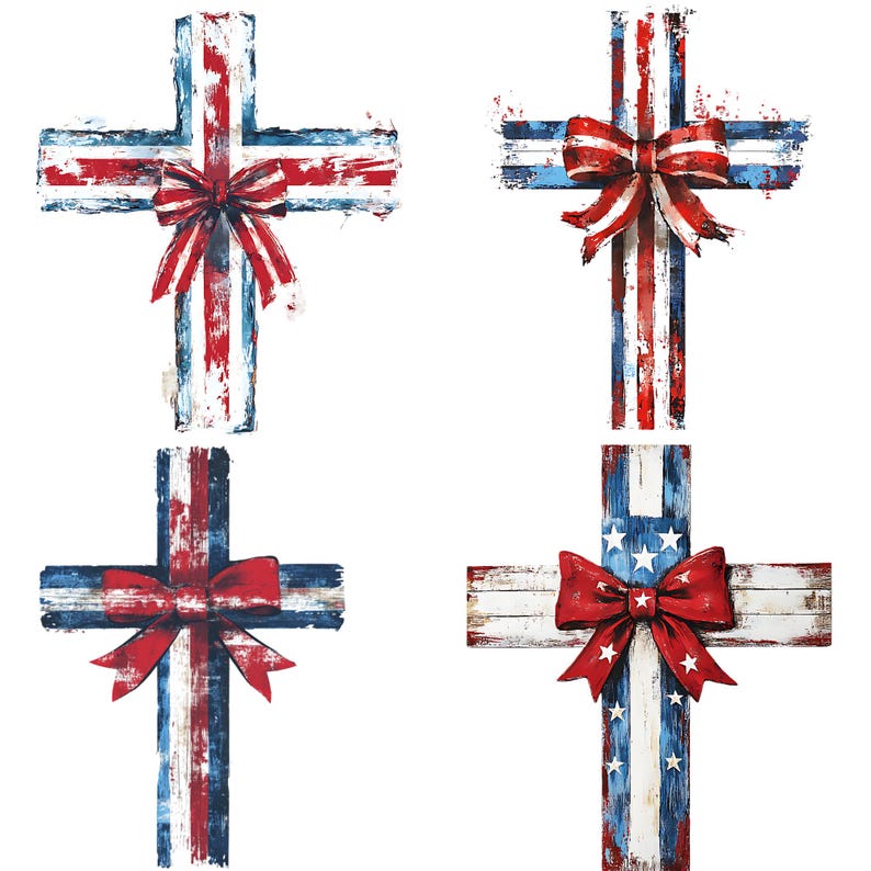 Patriotic Cross PNG Clipart Bundle: Rustic USA Flag Design (digital ...