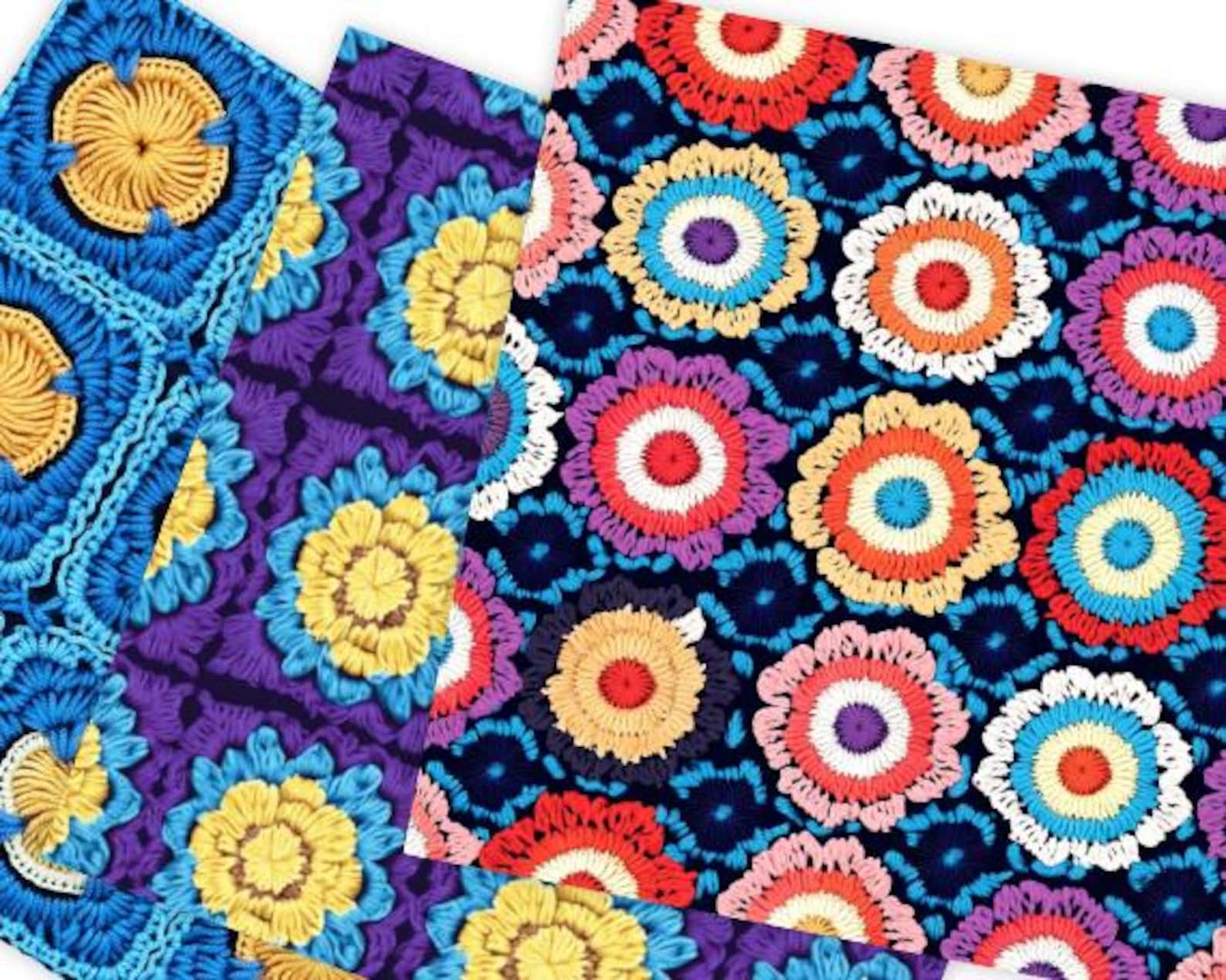 Granny Square Embroidery Digital Paper: Crochet Seamless Patterns ...