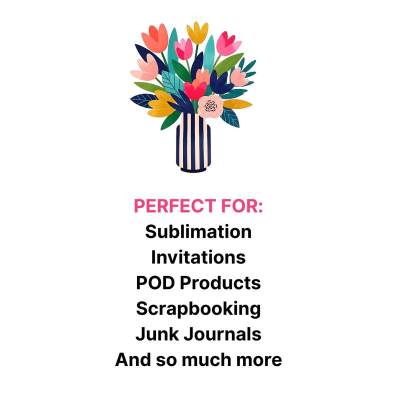 Bold Modern Floral Clipart, Flower Vase PNG Bundle, Bright Abstract ...