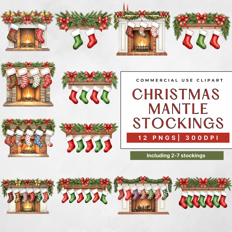 Stocking Mantle Clipart - Etsy