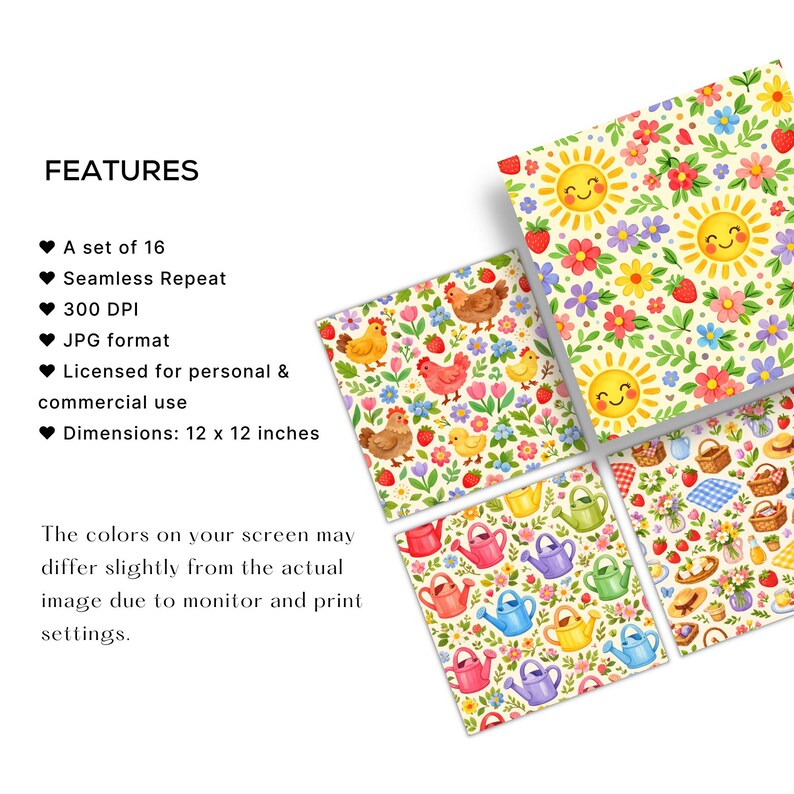 Spring Seamless Digital Paper, Floral Garden Farm Backgrounds ...