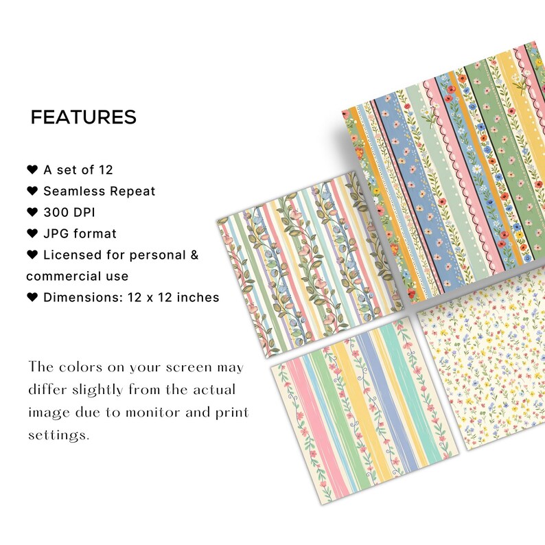 Pastel Spring Floral Seamless Papers, Cottagecore Flower Digital ...