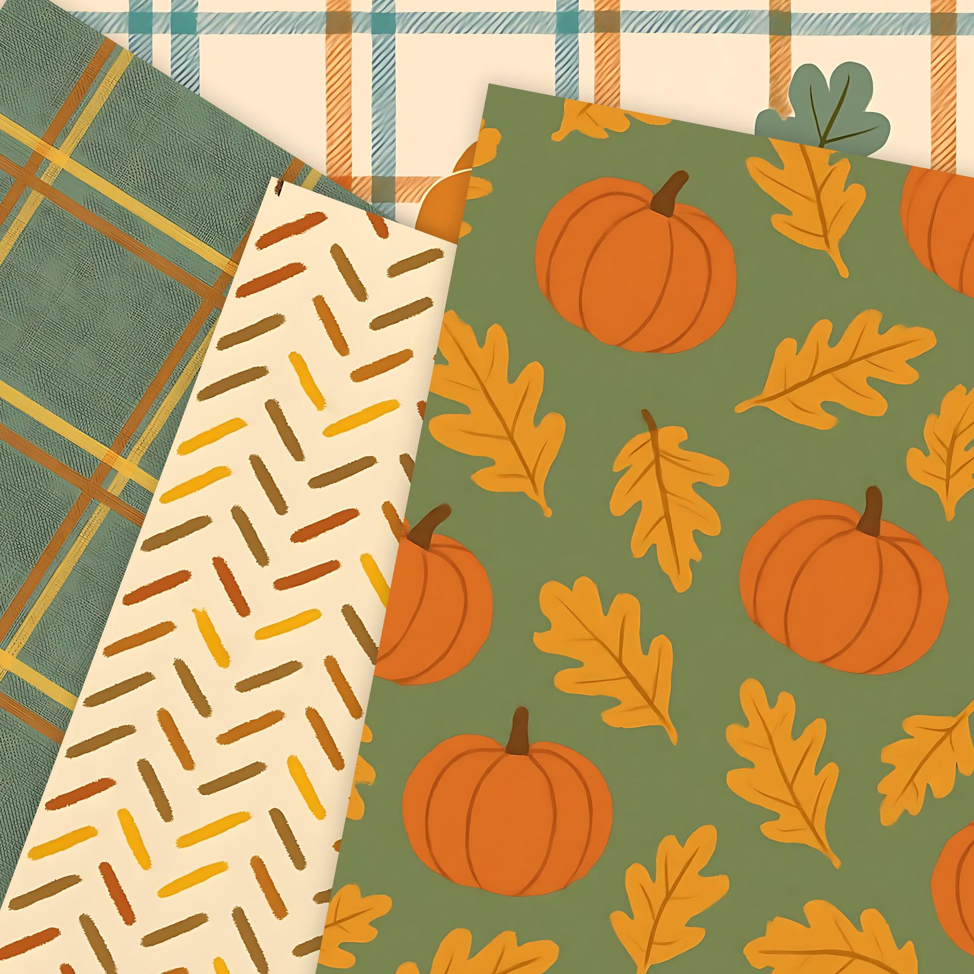 Autumn Fall Digital Paper Pack, Pumpkin & Leaf Seamless Patterns, Plaid ...
