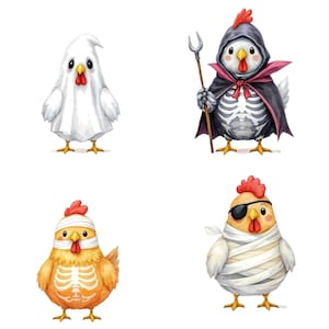 Funny Chicken Halloween Clipart Set: Spooky Autumn Pngs (commercial Use ...