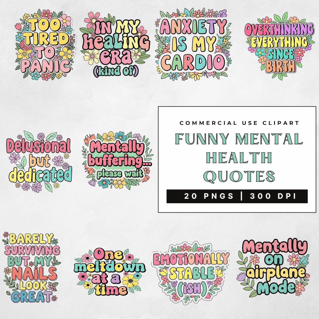 Sarcastic Mental Health Clipart Bundle: Funny Self Care Quotes PNG ...