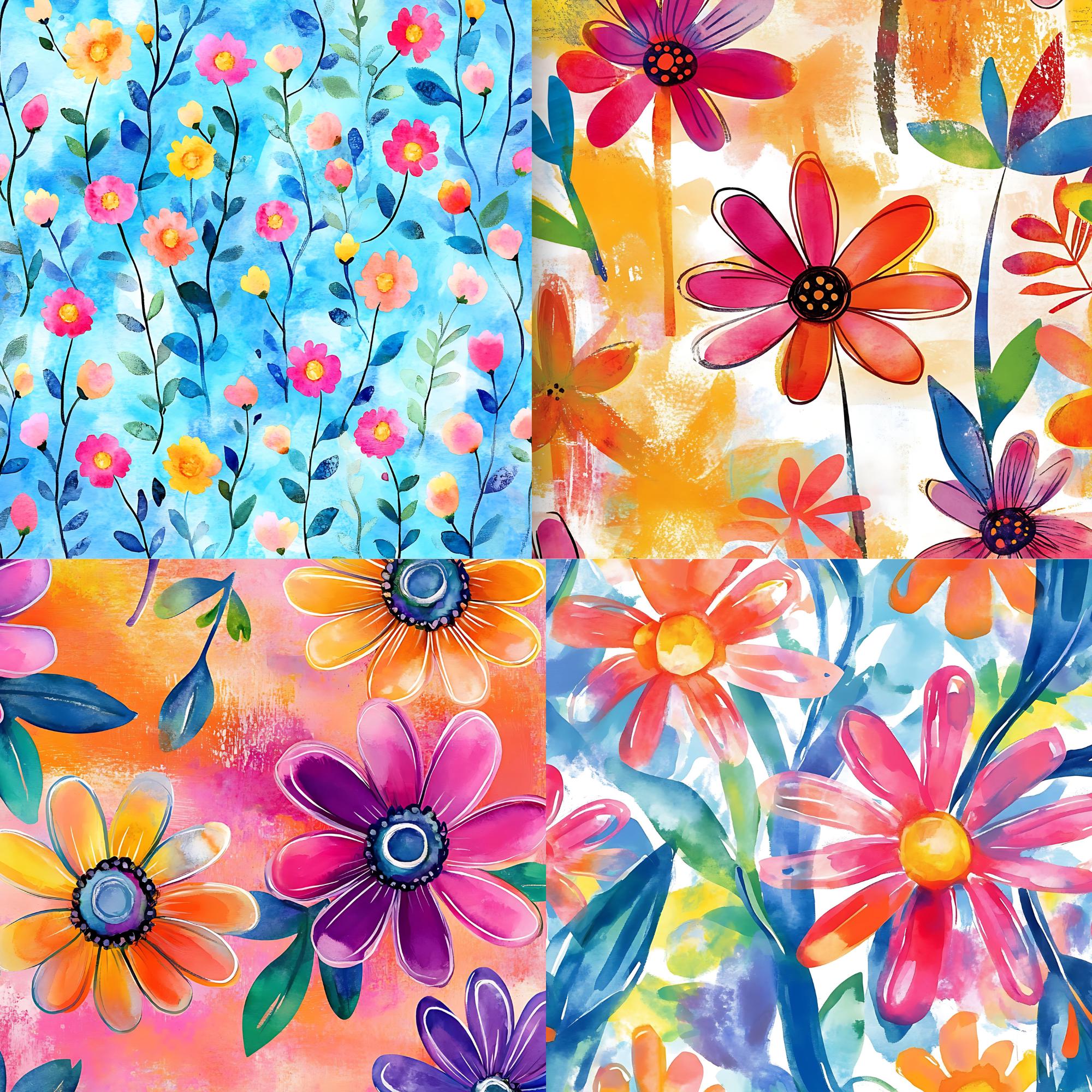 Vibrant Abstract Flower Digital Papers, Spring Floral Watercolor ...