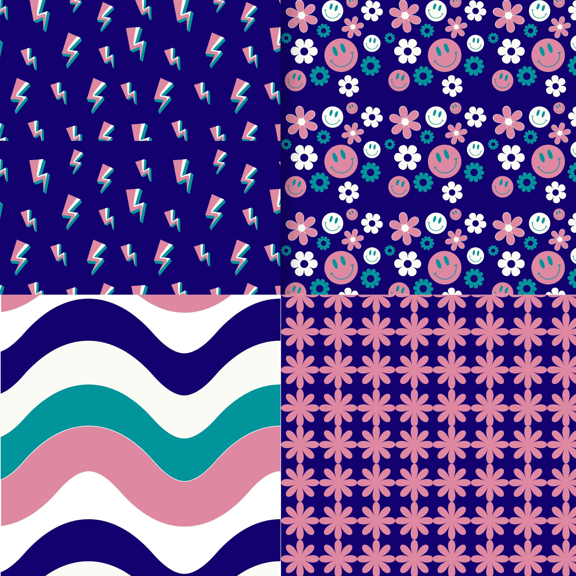 Groovy Retro Digital Paper Pack Smile Face Retro Scrapbook - Etsy