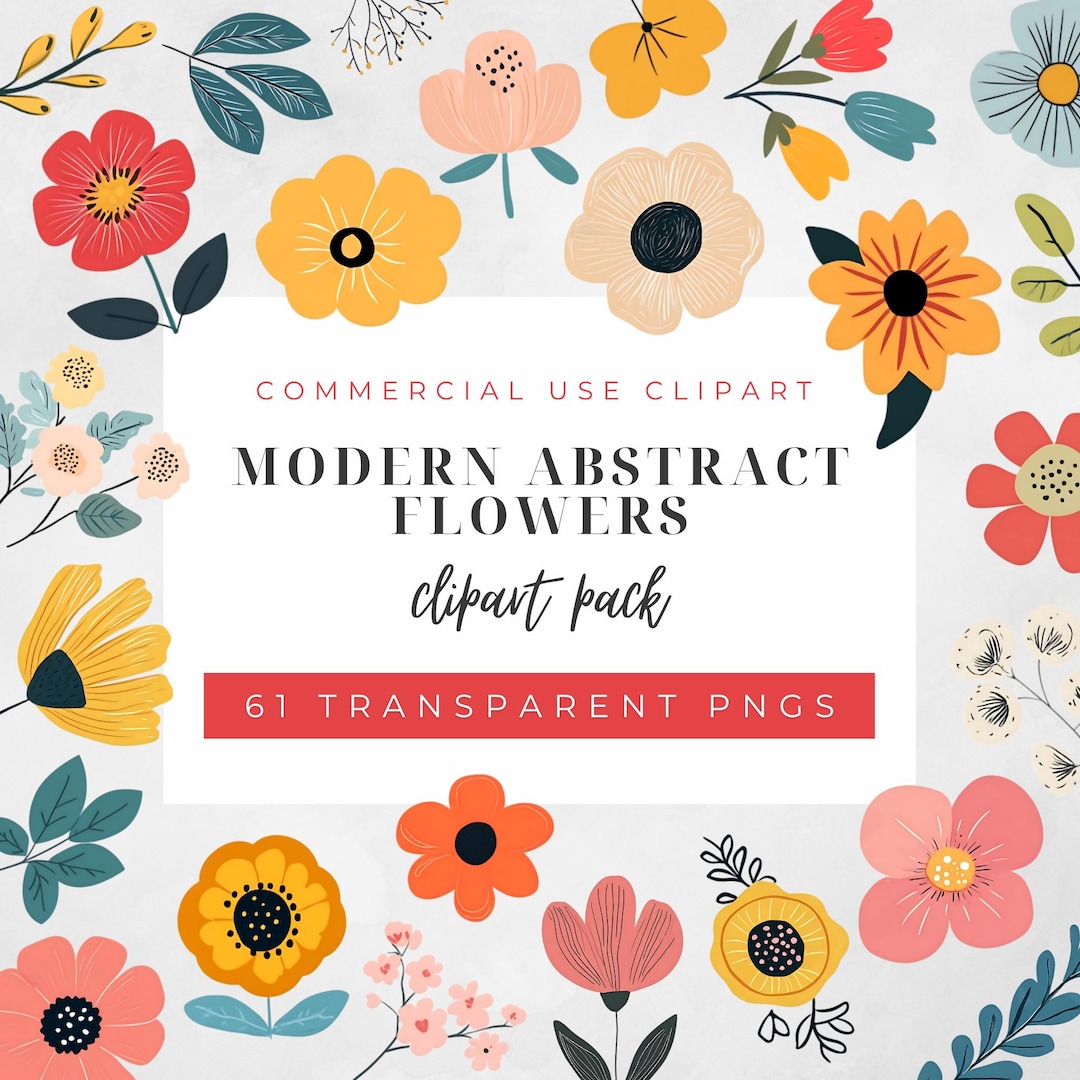 Modern Floral Clipart Bundle, Abstract Boho Pastel Flowers, Spring ...