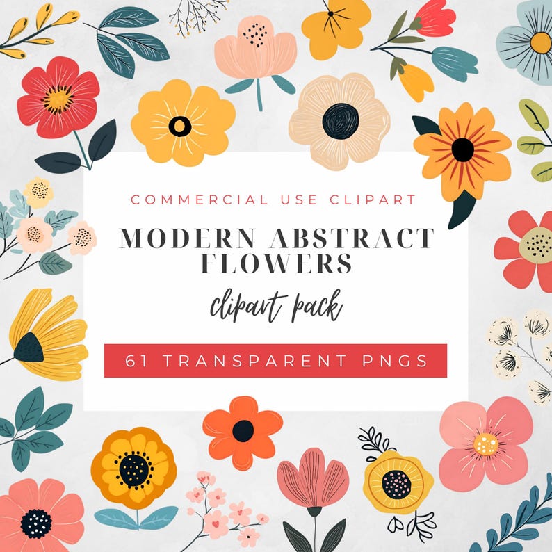 Modern Floral Clipart Bundle, Abstract Boho Pastel Flowers, Spring ...