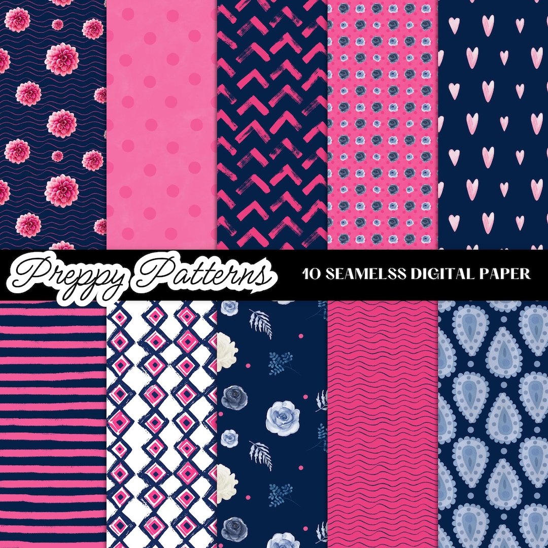 Preppy Pattern Seamless Digital Papers, Modern Print Digital Scrapbook ...