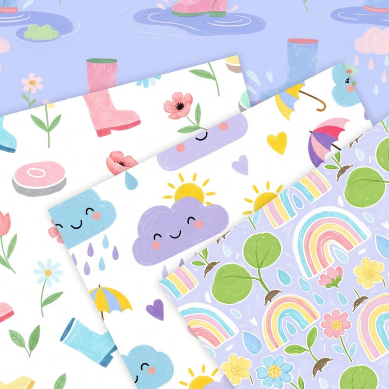 Spring Seamless Pattern Bundle, Rainy Day Springtime Digitalscrapbook ...