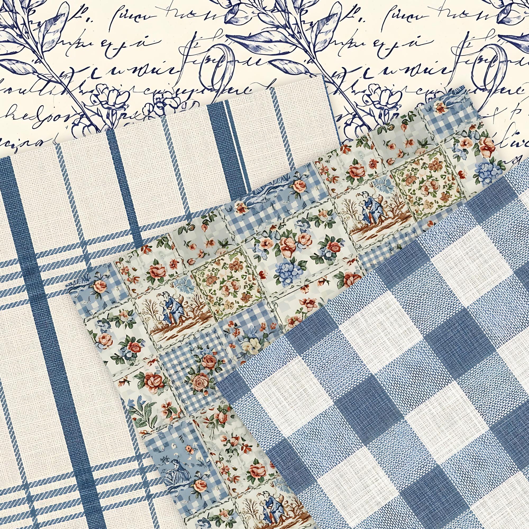 French Country Digital Paper Pack, Blue and White Seamless Toile ...