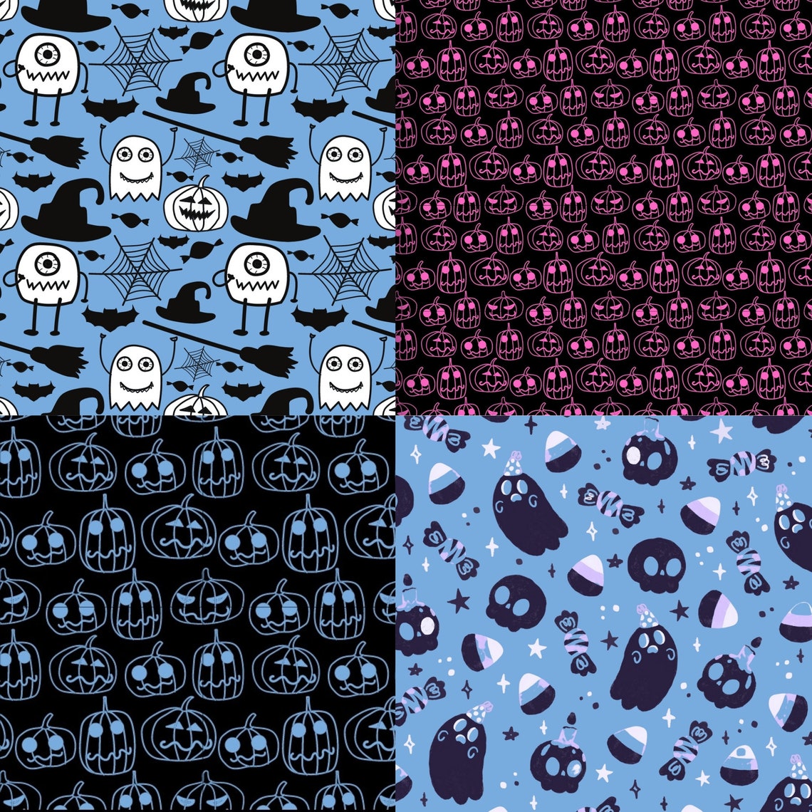 Cute Halloween Digital Paper Pack Blue Pink Halloween - Etsy