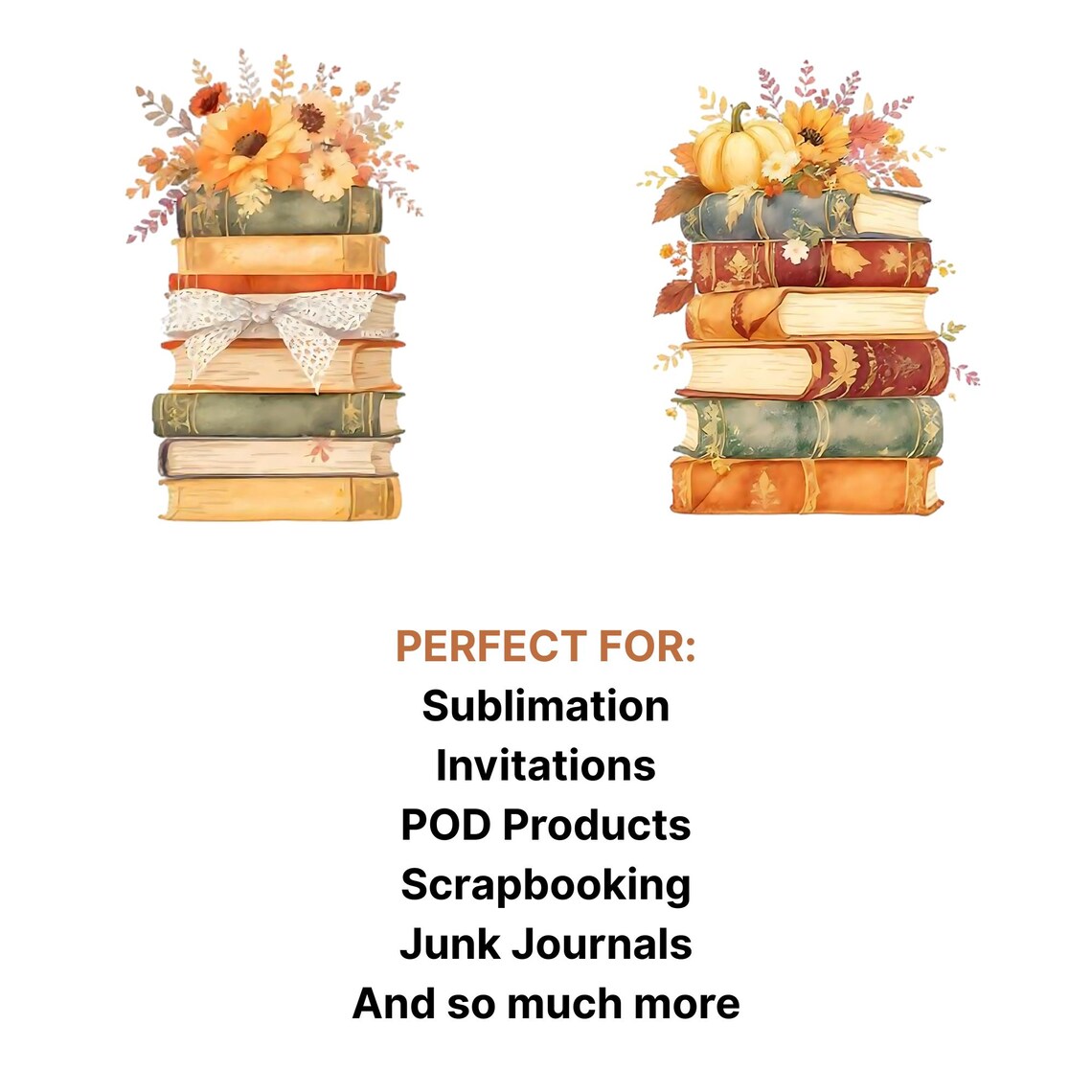 Watercolor Fall Book Clipart Bundle: Cottagecore Autumn PNG (commercial ...