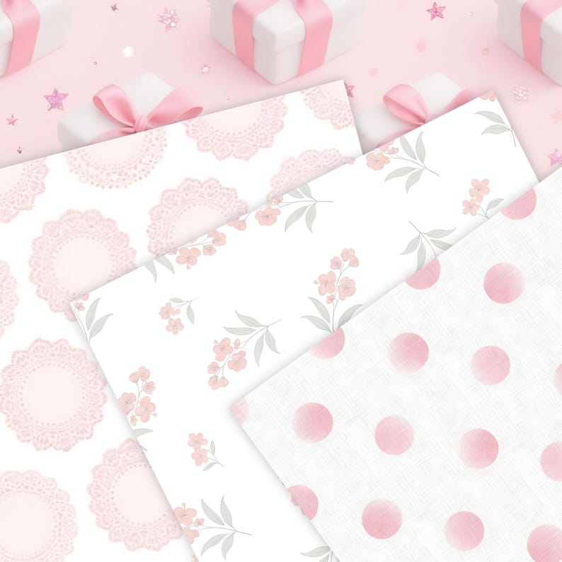 Pink & White Coquette Seamless Paper Bundle, 24 Soft Girl Scrapbook ...