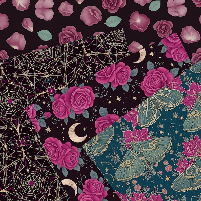 Gothic Floral Moth Seamless Digital Paper, Dark Academia Scrapbook ...