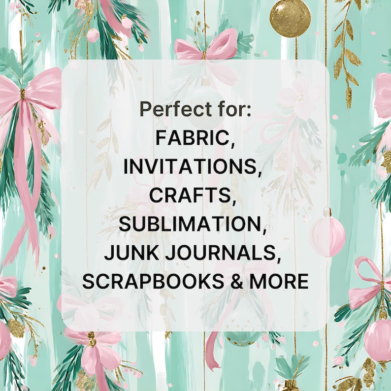 Preppy Pink & Mint Christmas Digital Paper Bundle, 12 Seamless Holiday ...