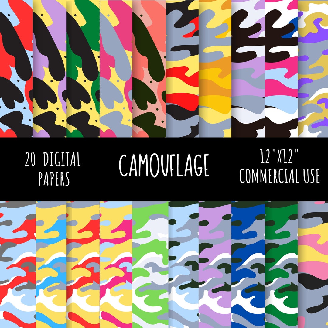 Camouflage Digital Paper Pack, Camo Military Print Digital Scrapbook ...