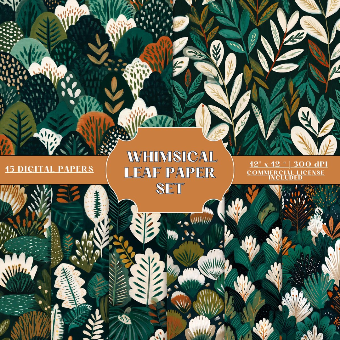 Autumn Leaf Digital Paper Pack: Whimsical Botanical Scrapbook ...