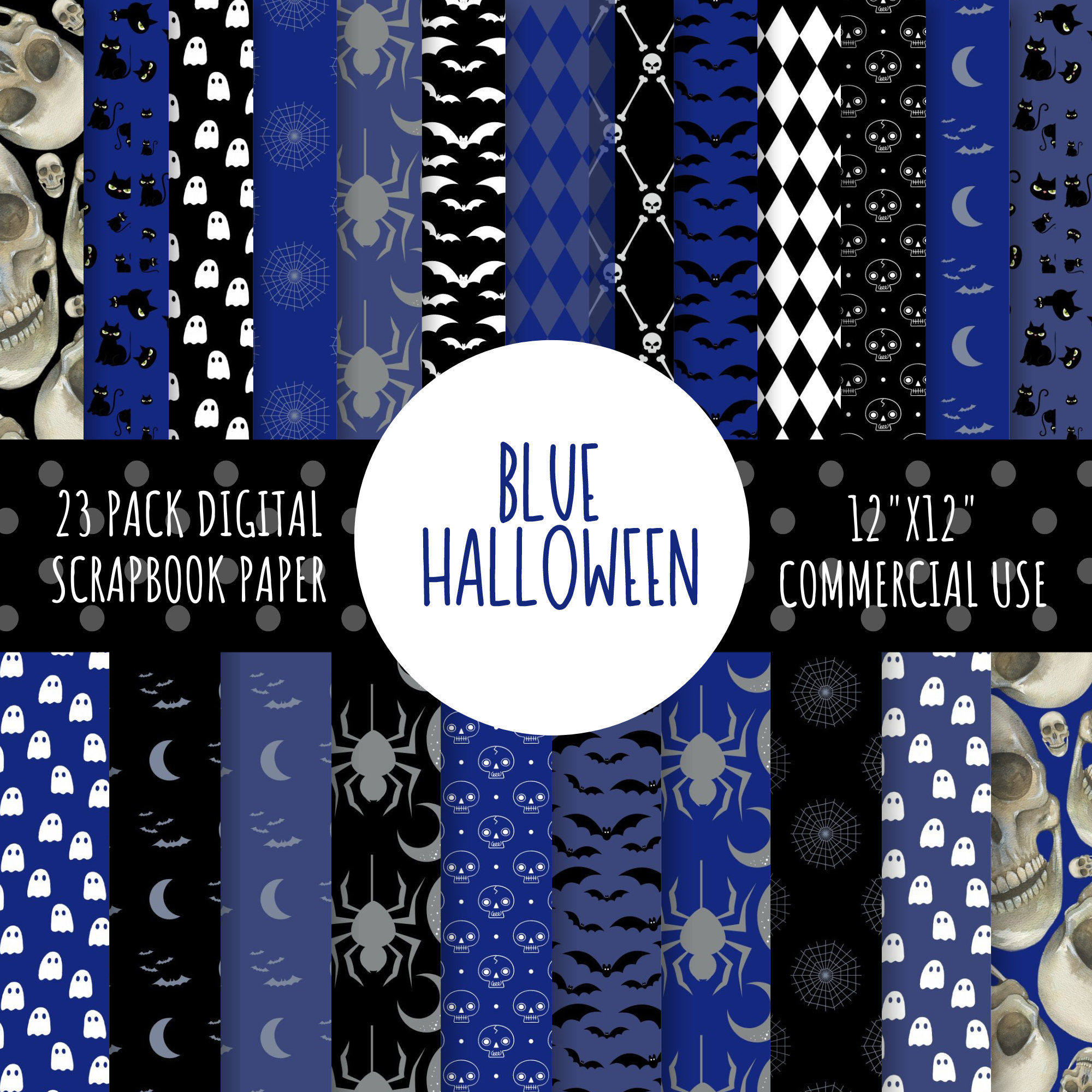 Halloween Digital Paper Pack Blue Halloween Background - Etsy