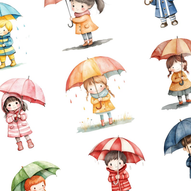 Rainy Day Kids Clipart PNG, Cute Spring Children With Umbrellas ...