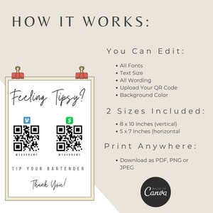 Bartender Tip Sign, Tip Jar Sign QR Code, Feeling Tipsy Jar Sign ...