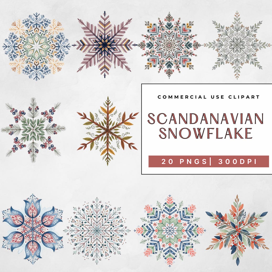 Scandinavian Boho Snowflake Clipart Bundle, Nordic Folk Art Winter ...