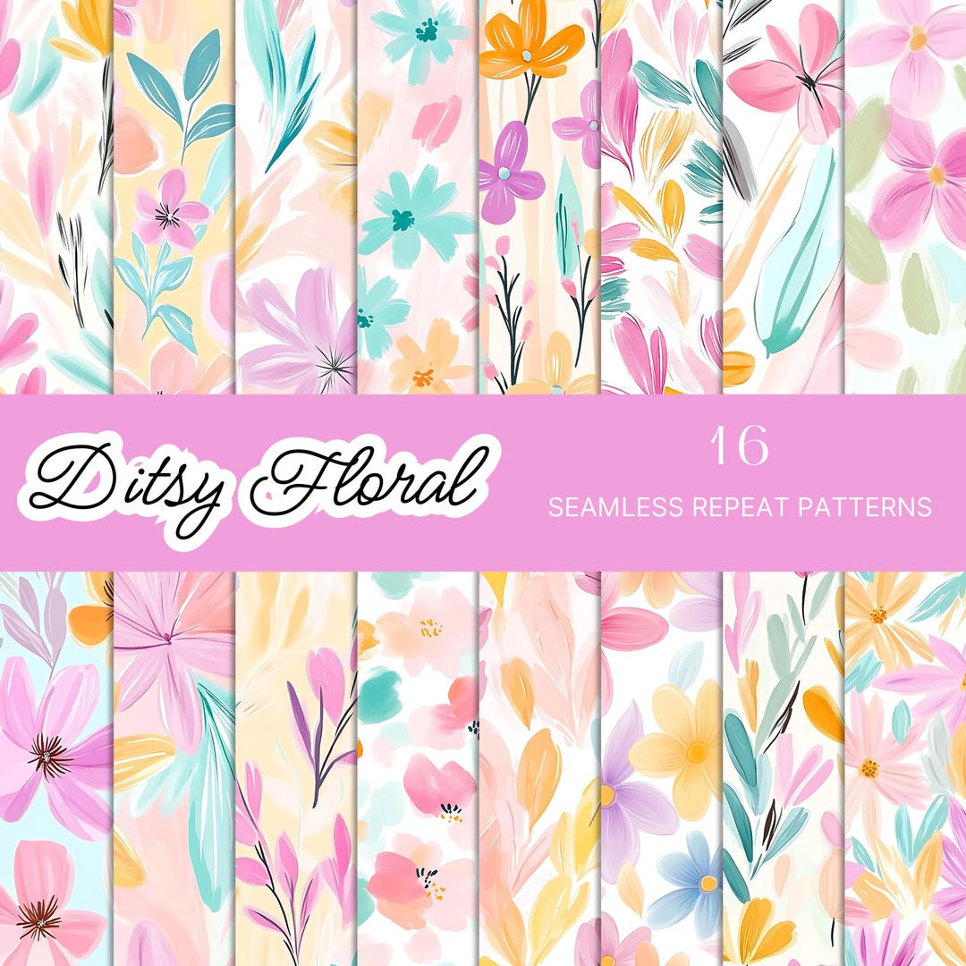 Ditsy Floral Pattern Papers: Spring Watercolor Backgrounds (digital ...