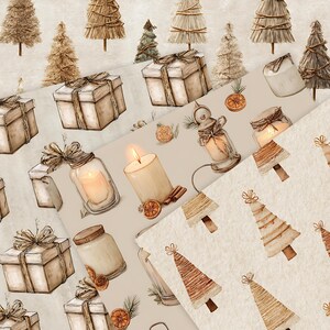 Boho Christmas Seamless Digital Paper Bundle: Rustic Woodland Patterns ...