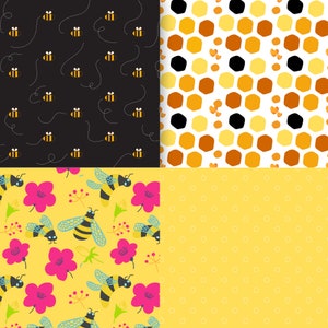 Bee Digital Paper Pack, Bee Patterned Paper, Honeycomb Paper, Yellow ...