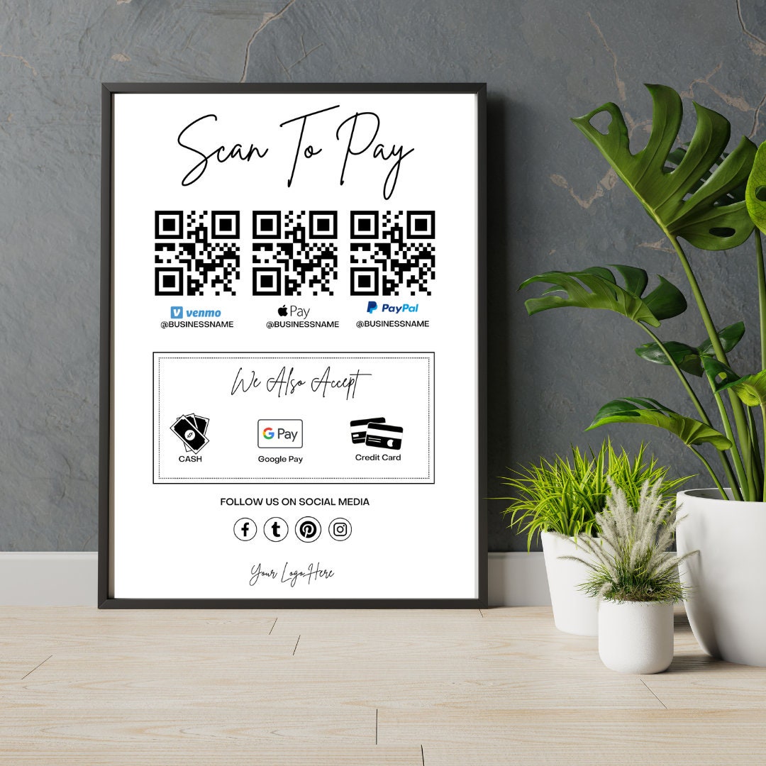 Editable Scan to Pay Sign, Printable Payment Sign, Editable QR Code ...
