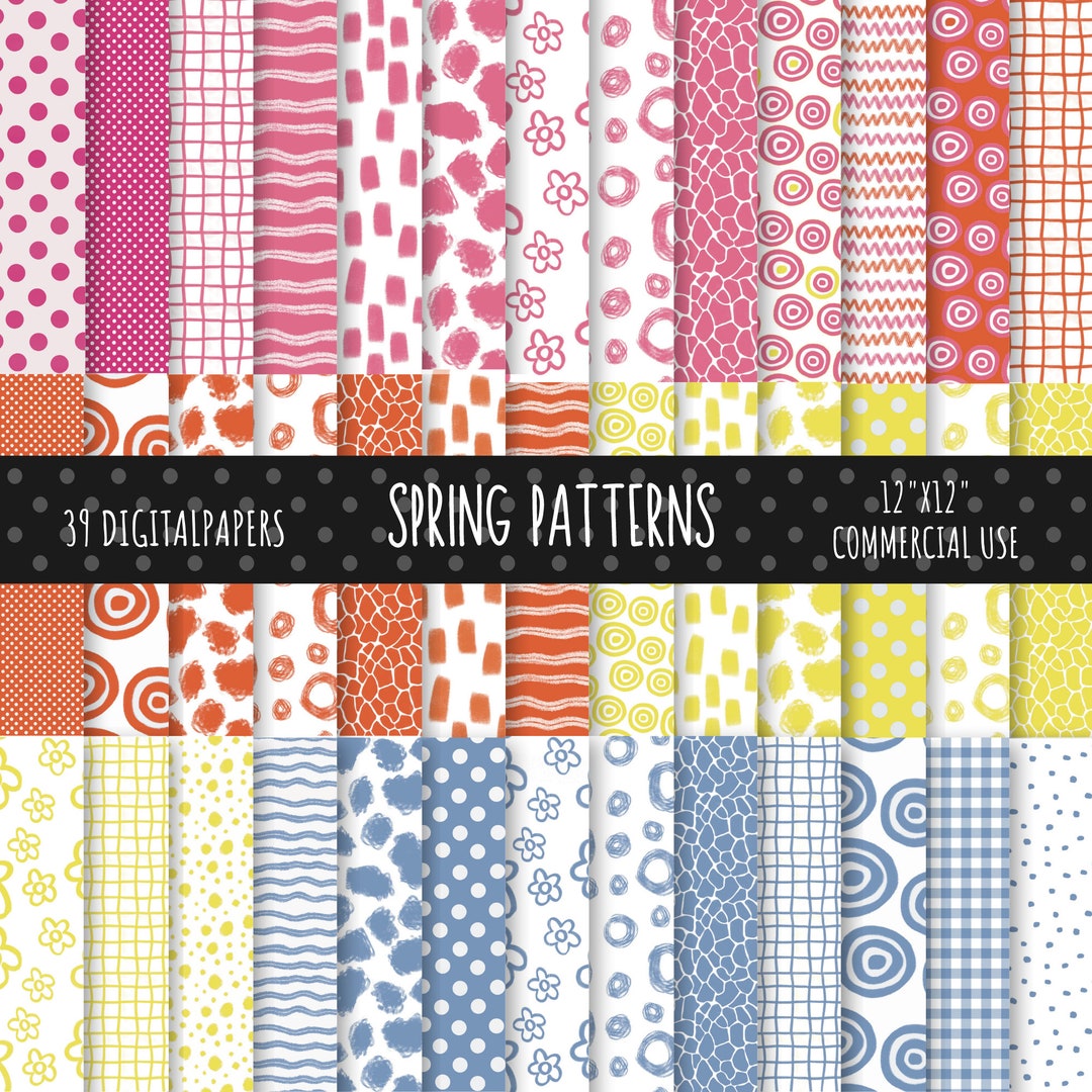 Spring Digital Paper Pack, Spring Pattern, Scrapbook Paper Kit, Digital ...