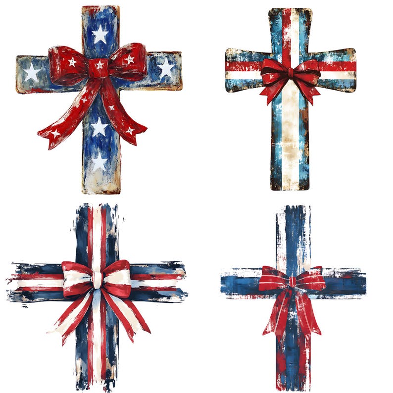 Patriotic Cross PNG Clipart Bundle: Rustic USA Flag Design (digital ...