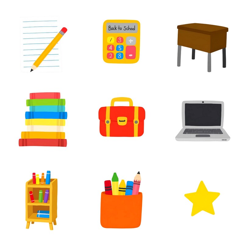 Back to School Clipart Bundle: Primary Color School Supplies (PNG ...